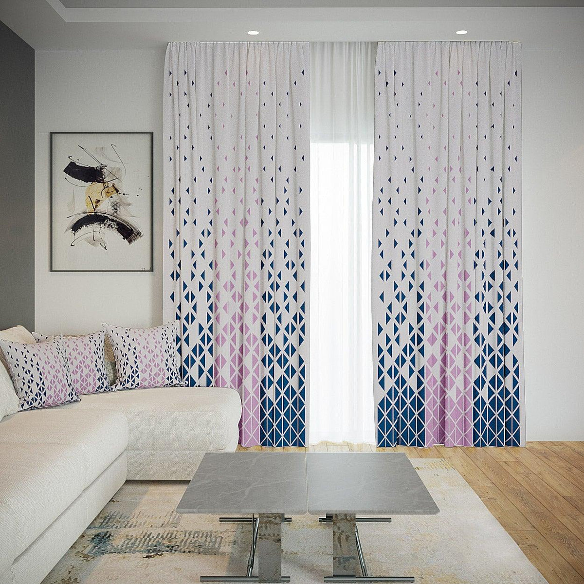 Impressive Shapes in Pink & Blue Curtain Panels (Set of 2) – Karen Fabrics